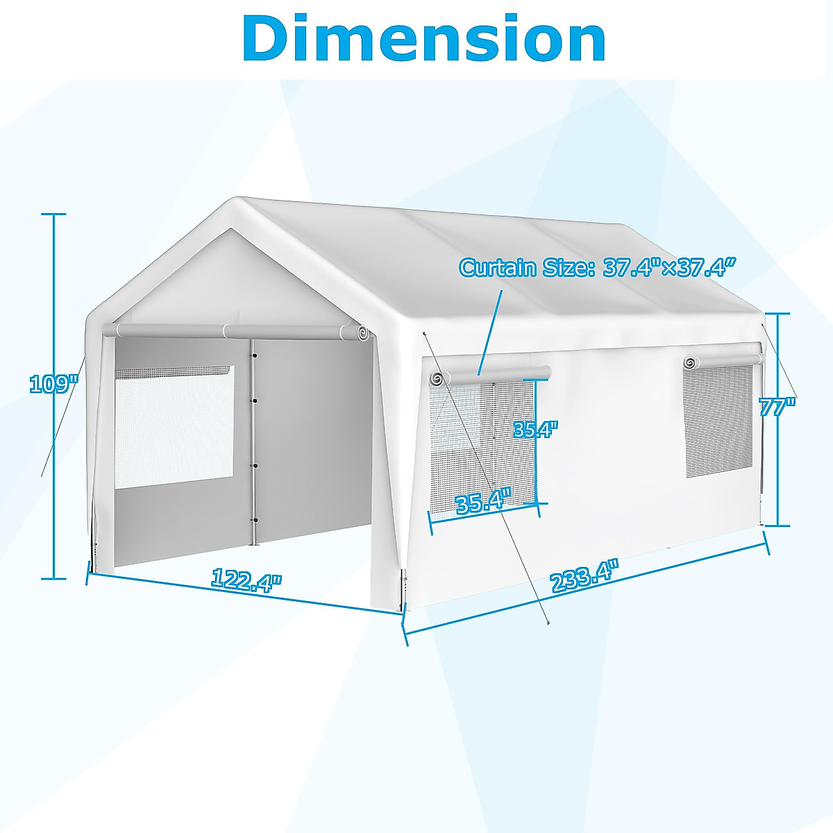 10x20 FT Outdoor Carport Portable Garage Heavy Duty Canopy Storage Shelter Shed All-Season Tarp with Removable Sidewalls & Doors for Car, Truck, Boat, Party, Camping (White)