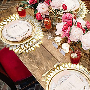 100 Pack Disposable Gold Metallic Round Paper Place Mats 13 Inch Laminated Paper Leaf Dining Table Decoration Pressed Paper Round Table Mates for Dining Table Wedding Home Decoration (Gold Bloom)