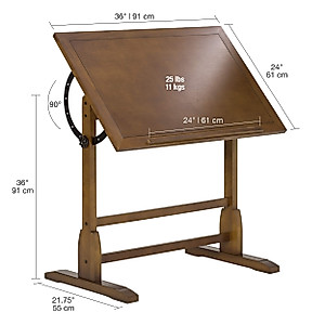 SD Studio Designs Vintage Rustic Oak Top Adjustable Drafting Craft Drawing Hobby Table Writing Studio Desk, 36''W x 24''D
