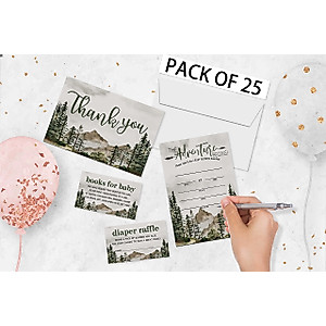 Yuansail Baby Shower Invitation Set, Fill In Invites Cards, Books For Baby, Diaper Raffle, Thank You, The Adveture Begins, Each Design 25 Cards & Envelopes (Total 100 Cards) – (bb003-taozhuang)