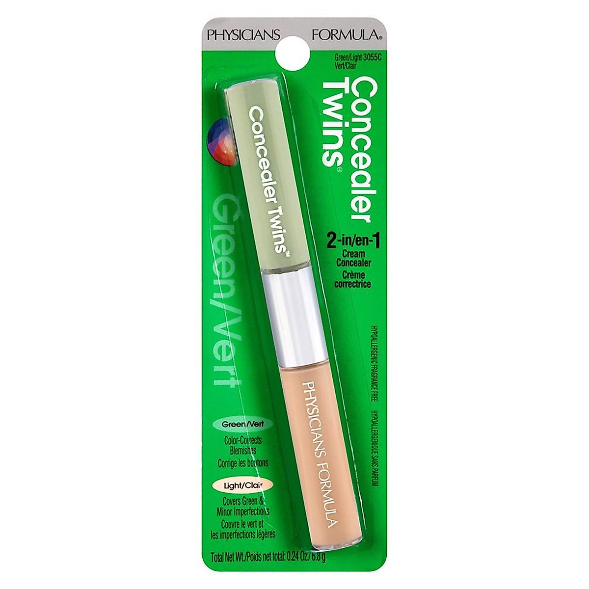 Physicians Formula Cream Dual-Ended Concealer Stick Green/Light, Neutralizing, Dark Circles, Scars, Blemishes, Eyes