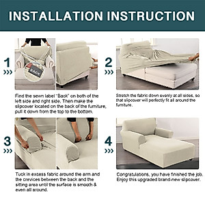 FantasDecor Chaise Lounge Cover Stretch Chair Lattice Slipcover with Armrests for Living Room Bedroom Double Arm Soft Jacquard Fabric Machine Washable, Beige