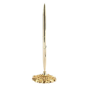 Teensery Wedding Pen Metal Signing Pen Guest Book Pen with Hollow Round Pen Holder for Wedding Bridal Engagement Party Valentine's Day Favors, 1 Piece (Gold)