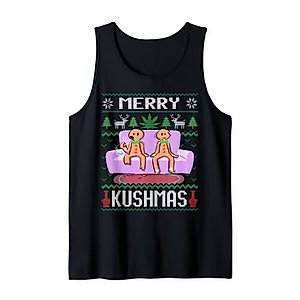 Merry Kushmas Gingerbread Man Ugly Christmas Marijuana Tank Top