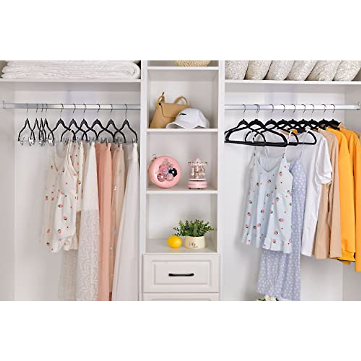 Quality Hangers Clothes Hangers 20 Pack - Non-Velvet Plastic Hangers for Clothes - Heavy Duty Coat Hanger Set - Space-Saving Closet Hangers with Black Swivel Hooks - Functional Non-Flocked Hangers