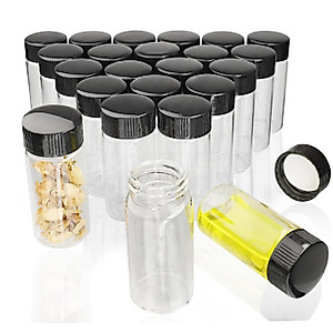 JIUWU 20 Pack, 20 ml Clear Glass Vials with Screw Caps 5 Dram Small Size Storage Bottle Container with Lids for Lab/Travel Essential Oil Samples Anointing Oil Vial Specimen and Water Sample Bottles