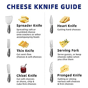 Outamateur 6-Piece Cheese Knives Set,Stainless Steel Cheese Knife Collection of Cheese Slicer/Cutter/Spreader/Fork for Family Parties,Cutlery Gift Set,Charcuterie Boards (6-Piece with SS Handle)