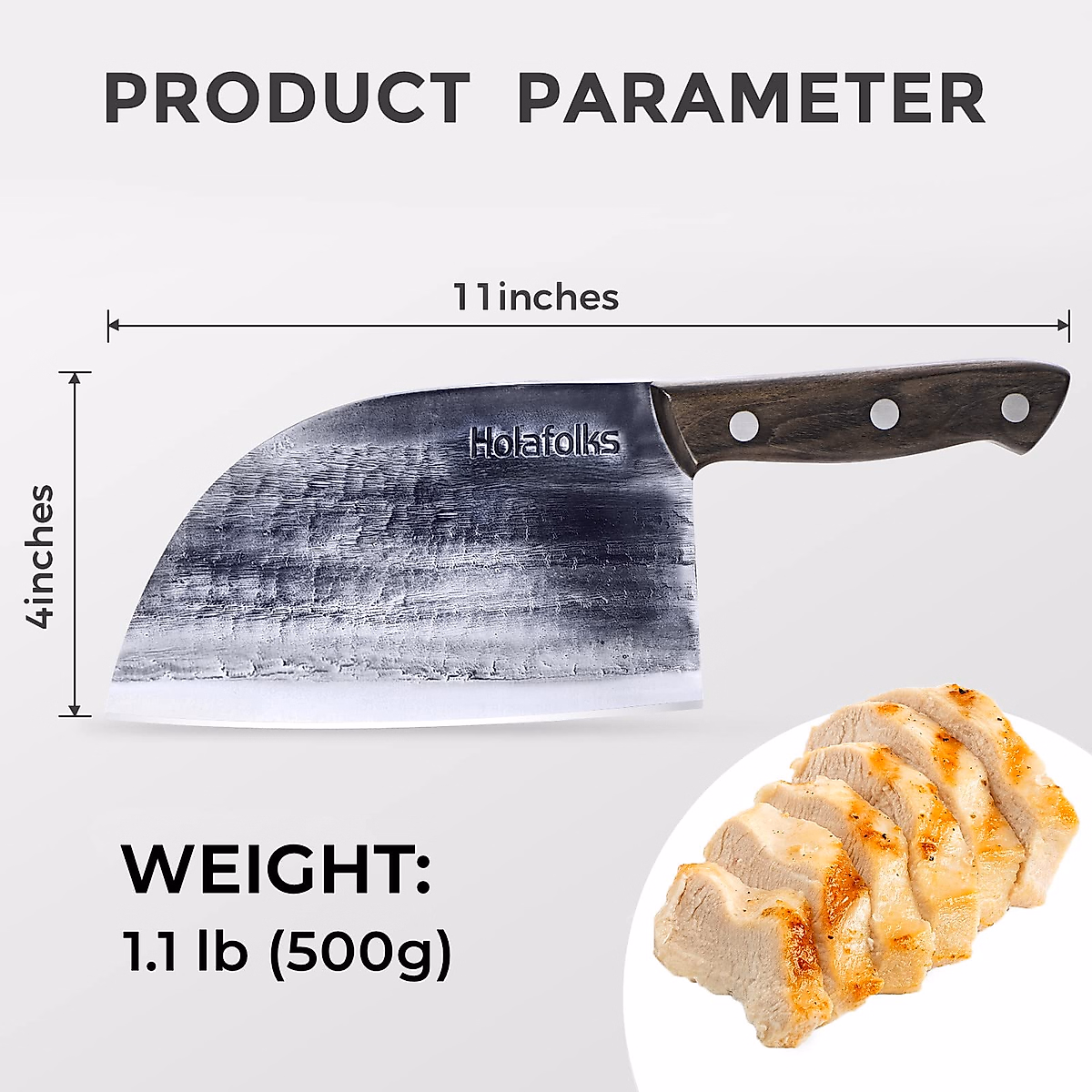 HolaFolks Serbian Chef Knife, Anti-Rust Oil Coating Kitchen Cooking Knife with Sheath, Dividing Knife Hand Forged High Carbon Steel Butcher Knife for Home Kitchen Restaurant Cooking Camping