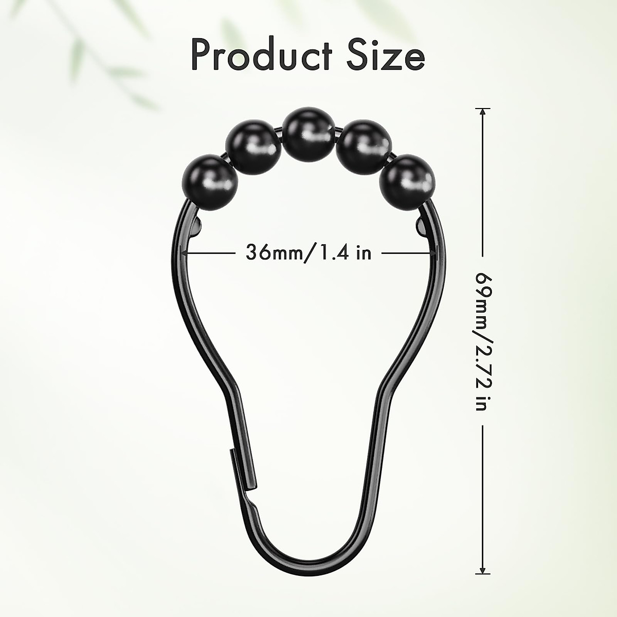 Amazer Matte Black Shower Curtain Hooks, 12PCS Rust-Resistant Metal Shower Hooks Ring Shower Rings for Curtain, Rolling Shower Curtain Rings for Bathroom Shower Rod Shower Curtain Hangers