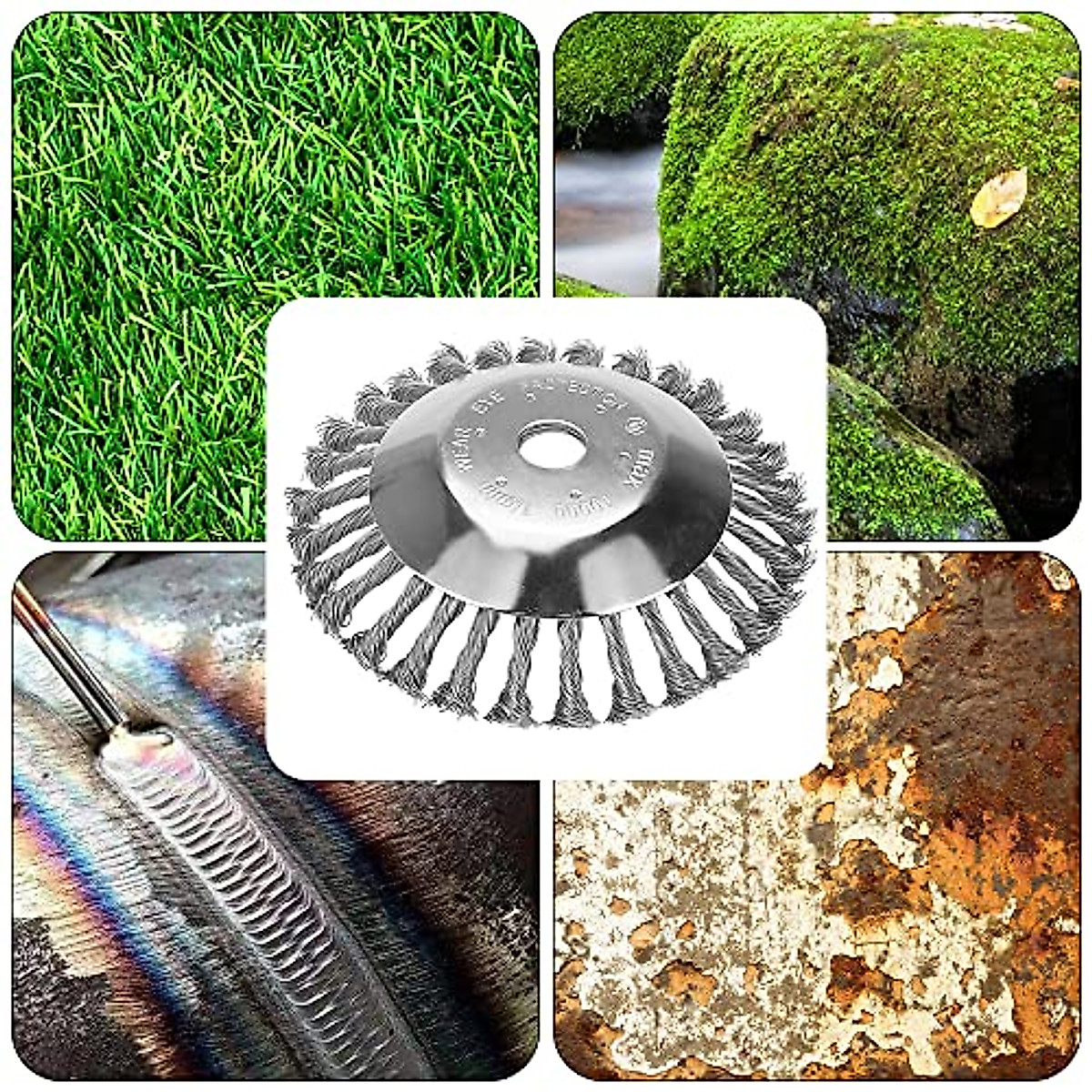 BaiNuo Steel Wire Brush Cutter Grass Trimmer Head for Garden Lawn Mower, 8Inch Trimmer Cutting Kit with Thrust Washer for String Trimmers, Rust Removel, Lawn Mower (8inch Set)