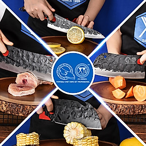 XYJ 10-pcs Kitchen Knife Set,Forged Chef Knives,Vegetable Meat Cleaver,Carving,Nakiri,Full Tang,Cutlery Knife With Carry Bag,&Poultry Scissor (Coffee)