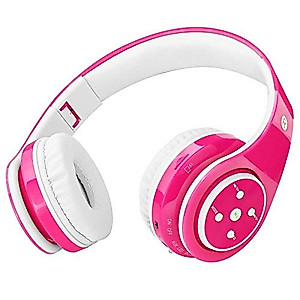 Kids Bluetooth Headphones 85db/110db Volume Limit Wireless/Wired Aux Port Foldable Noise Protection Over-Ear Build-in Mic Headphones for Kids Adults Travel School Phone Pad Tablet PC Pink