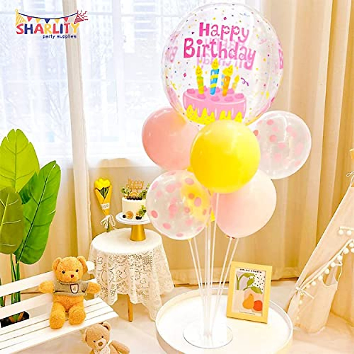 Sharlity 4 Sets Balloon Stand Kit Table Balloon Stand Holder for Graduation Birthday Baby Shower Wedding Anniversary Party Decorations