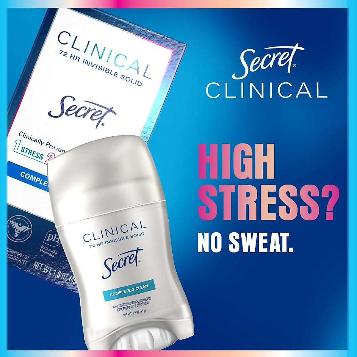 Secret Clinical Strength Antiperspirant Deodorant for Women, Stress Response, 3X Stress Protection, 72hr Sweat & Odor Protection, PH Balancing Minerals, Invisible Solid, 1.6 oz (Pack of 2)
