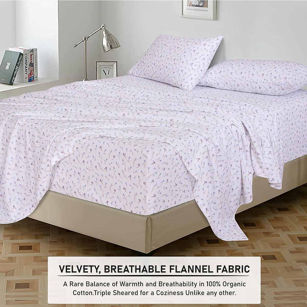 RUVANTI Flannel Sheets Queen Size - 100% Cotton Brushed Flannel Bed Sheet Sets - Deep Pockets 16 Inches - All Seasons Breathable & Super Soft - Warm & Cozy - 4 Pcs - Navlight