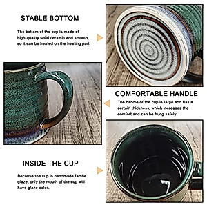 Otevymu 18 Oz Large Ceramic Coffee Mug, Big Handmade Pottery Tea Cup for Office and Home, Big Handle Easy to Hold, Microwave and Dishwasher Safe, Stylish Texture Glaze (Ink Green)