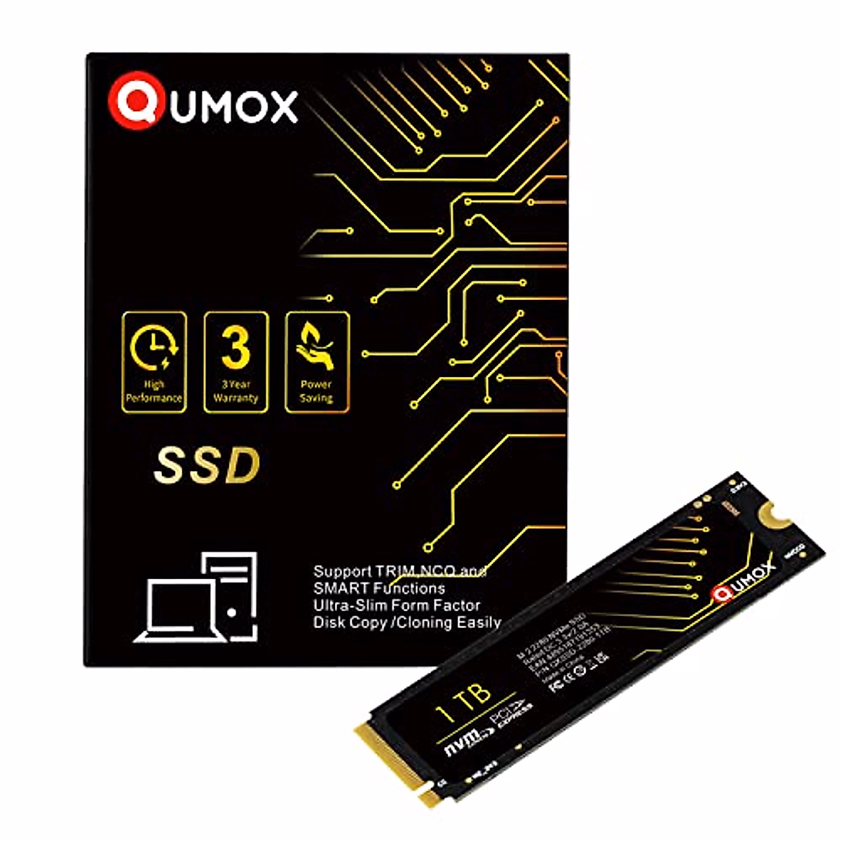 QUMOX 1TB PCIe NVMe M.2 Internal Solid State Drive SSD - Ultra-Fast Read Speed 2000MB/s, Write Speed 1600MB/s