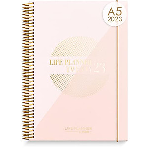 Burde Planner 2023 Life Planner Pink | 12 December 2022 - 7 January 2024 | Weekly & Monthly | 8.5x5.5" | Thick Paper | 142 Stickers Included