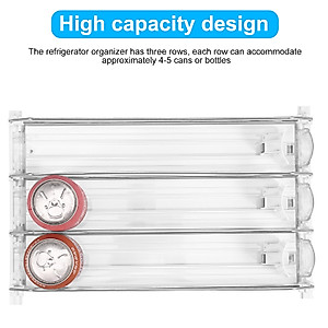 Protoiya Drink Organizer for Fridge, Self-Sliding Soda Can Dispenser with Locking Design, 3 Rows Fridge Drink Dispenser Holds up to 25+ Cans, Adjustable Width for Pantry/Vending Machine