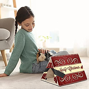 enheng Small Pet Hideout Red Merry Christmas Hamster House Guinea Pig Playhouse for Dwarf Rabbits Hedgehogs Chinchillas