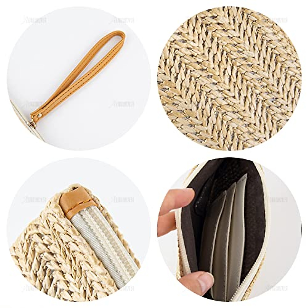 AUEAR, Women's Hand Wrist Type Straw Clutch Bag Bohemian Summer Beach Sea Handbag Purse Zipper Wristlet