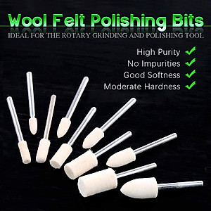 Keadic 100pcs Multifunctional Wool Felt Polishing Bits Mandrel Mounted Grinding Buffing Accessories Attachment Set - 1/8 Inch Shank