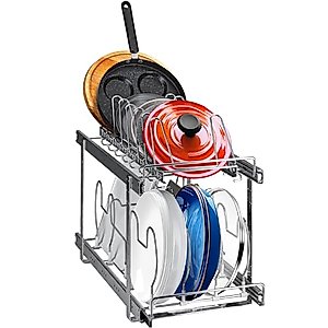 VEVOR Pan and Pot Rack, 2-Tier Expandable Pull Out Under Cabinet Organizer, 12"W, Carbon Steel, Double Tier