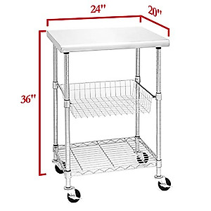 Seville Classics NSF Commercial Stainless Steel Top Work Table Island Utility Cart Prep Station, 78 for Restaurant, Kitchen, Warehouse, Garage, Hotel, Home, 55 Steel, 24" W x 20" D x 36" H
