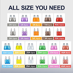 JOREST 280 Pcs Fuse Kit,182 Mini Car Fuses Assortment + 98 Standard Auto Blade Fuse, Replacement for Automtive RV Motorcycle Truck (2A 3A 5A 7.5A 10A 15A 20A 25A 30A 35A 40AMP)