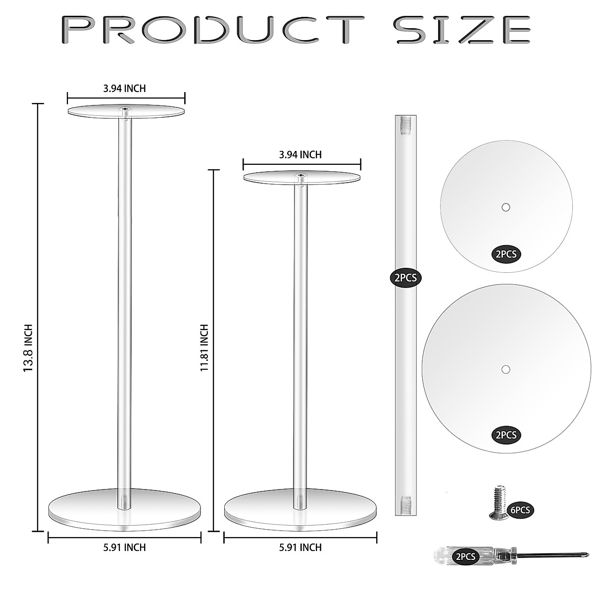 DIFENLUN 2 sets of acrylic hat stand wig display stand (13.8 "+11.8")/ Clear acrylic hat stand and wig display Hat stand Display hat stand/Round barbell base display wig display