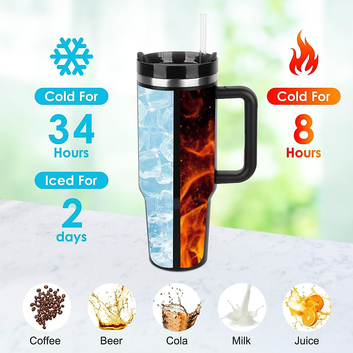 E-Senior 40 oz Tumbler with Handle and Carrier Bag, Stainless Steel Cup Reusable Insulated Coffee Mug,Keep Hot/Cold,Travel Water Bottle with holder For Travel Home, Office (Black)