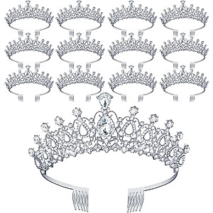 Loetere 12 Pcs Crystal Tiara and Princess Crown with Comb Crown Rhinestone Women Tiara Headpiece Queen Hair Accessories for Birthday Party Wedding Prom Halloween Cosplay Costume(Silver)