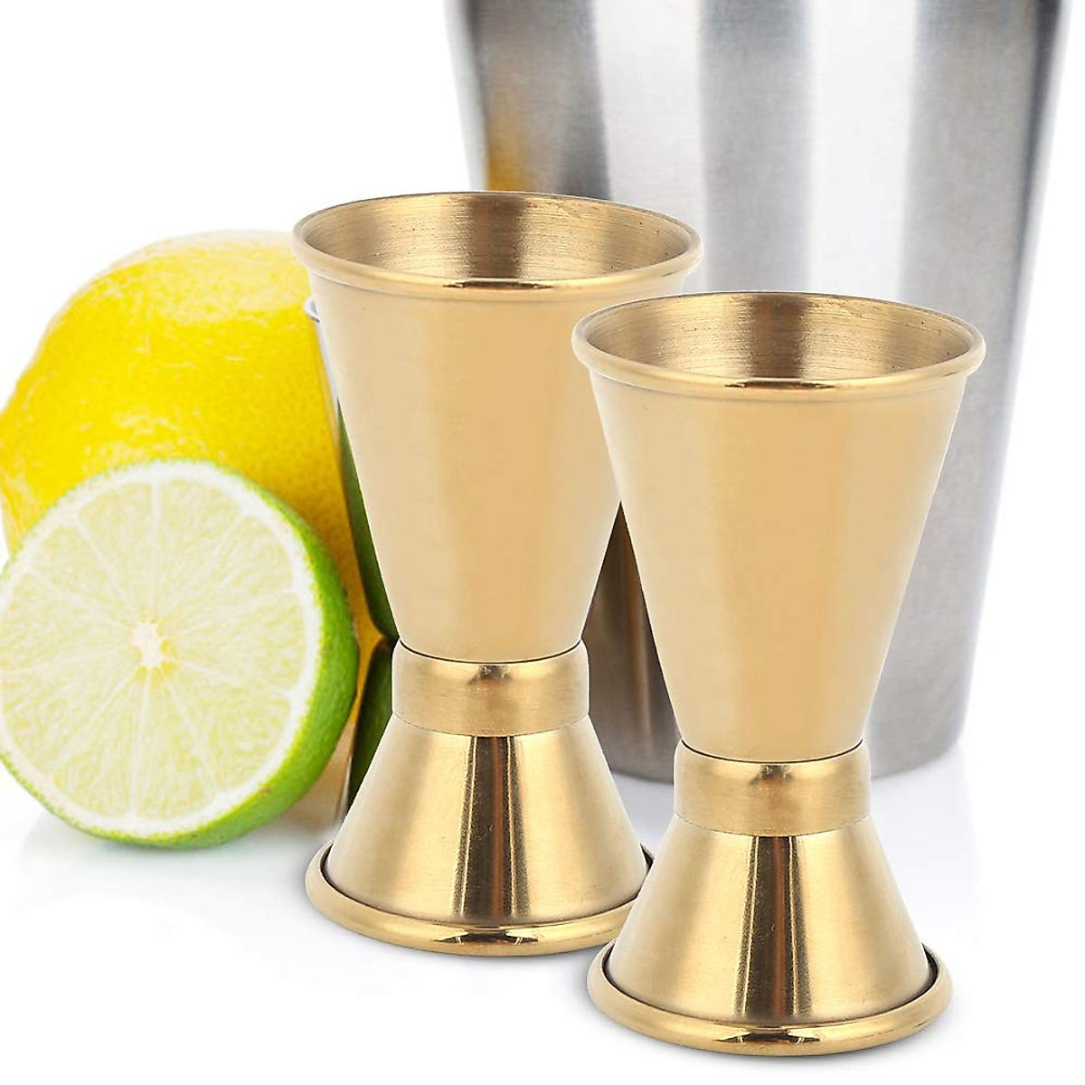 Jigger for Bartending 2pcs, Golden Dual Heads Jigger Stainless Steel Shot Measure Jigger Japanese Style Double Jigger Measuring Tool for Bar, Party, Home(S)