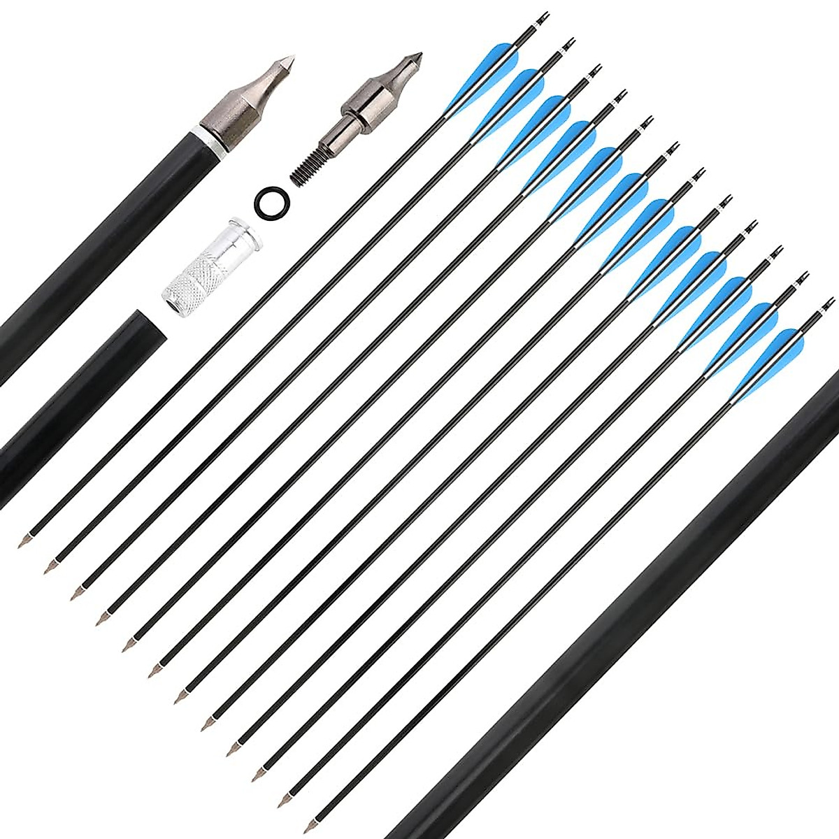 AMEYXGS 12 Pack 30 Inch Archery Aluminum Arrows Spine 300 Hunting Arrows Target Practice Arrow with Field Point for Recurve Bow or Compound Bows (arrow)