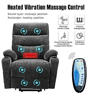 HLTIHOME Electric Power Lift Recliner Chair Sofa with Massage and Heat,3 Positions,2 Side Pockets and Cup Holders,USB Ports, High-end Quality Fabric for Home Living Room Bedroom (Grey)