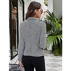 SheIn Women's Houndstooth Long Sleeve Lapel Collar Double Breasted Blazer Jacket Black and White Large