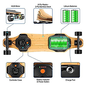 Caroma 900W Electric Skateboards with Remote, 28 MPH Top Speed E Skateboard, 16 Miles Range, 330 lbs Max Load, 12 Months Warranty, Electric Longboard for Adults Teens