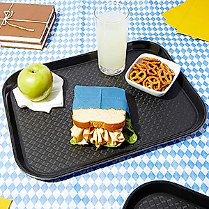 8 Pack Plastic Nonslip Serving Tray for Cafeteria, School Lunch, Fast Food, Restaurant, Black (12 x 16 in)