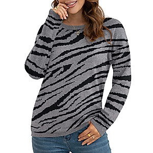 VIISHOW Women's Crew Neck Long Sleeve Sweatshirt Casual Loose Pullover Color Block Tops,Gray Leopard,Large