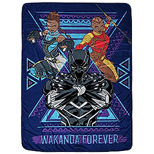 Marvel Black Panther Wakanda Forever Blanket - Measures 60 x 90 inches, Kids Bedding Features Shuri & Okoye - Fade Resistant Super Soft Fleece (Official Product)