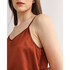LilySilk Women's Silk Camisole 100 Mulberry 22MM V Neck Front and Back Basic Soft Tank Tops for Ladies,Red Clay XL