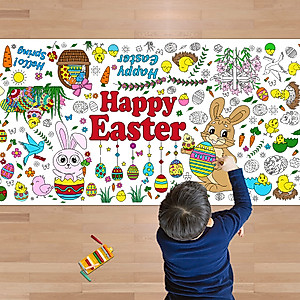 OHOME Easter Giant Coloring Poster/Tablecloth - Easter Crafts for Kids - 30 x 72 Inches Jumbo Coloring Banner - Easter Games Gifts Toys for Basket,Easter Activities Treats Party Decorations