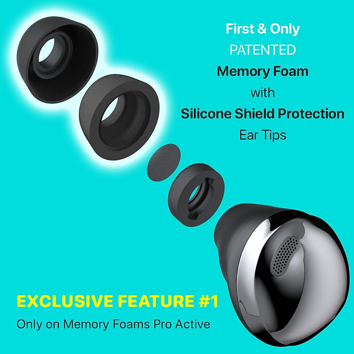Memory Foams Pro Active V2.0 Patented Silicone Memory Foam Ear Tips for Galaxy Buds Pro and Jabra 85t. Stays in, Last 5X Longer, No Sweat/Wax. Replacement for Samsung Galaxy Buds Pro Tips. CharJenPro