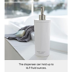 Yamazaki 2932 Tower Body Soap Dispenser Contemporary Bottle Pump for Shower, Round, White