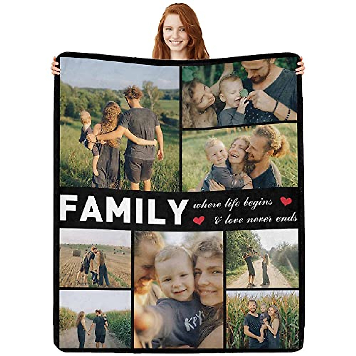 Custom Blanket Personalized Throw Blanket with Photos Text Customized Picture Blanket for Mom Dad Family Dog Kids Adult Friends Personalized Gift for Mothers Day Fathers Day, Made in USA 40"x50"