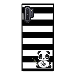 Panda Bear Personalized Initial Black Rubber Phone Case Compatible With Samsung Galaxy S23 S23+ Ultra S22 S22+ S21 S21FE S21+ S20FE S20+ S20 Note 20 S10 S10+ S10e