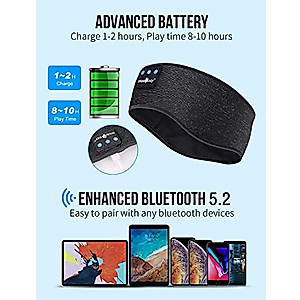 MUSICOZY Sleep Headphones 3D Bluetooth 5.2 Sleep Mask Sports Headband Wireless Music Earbuds for Side Sleepers Running Travel Yoga Meditation, Pack of 2