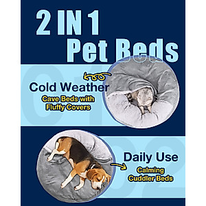 Pet Soft Small Dog Bed Cat Bed with Cover Cave - Round Calming Dog Beds Washable Cuddler Puppy Beds for Small, Medium Dogs and Cats (Grey, 27")
