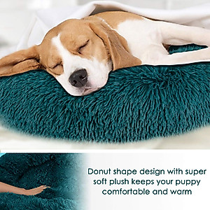 SlowTon Calming Dog Bed for Small Dogs Cats, Donut Cuddler Cozy Warm Anti-Anxiety Dog Cat Cushion Mat, Ultra Soft Fluffy Plush Round Pet Pillow Non-Slip Bottom Machine Washable(Teal,X-Small 20")