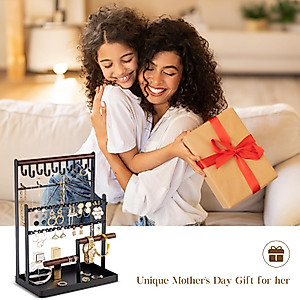 ProCase Jewelry Organizer Stand Necklace Organizer Earring Holder Mothers Day Gift, 6 Tier Jewelry Stand Necklace Holder with 15 Hooks, Jewelry Tower Display Rack Storage Tree -Black